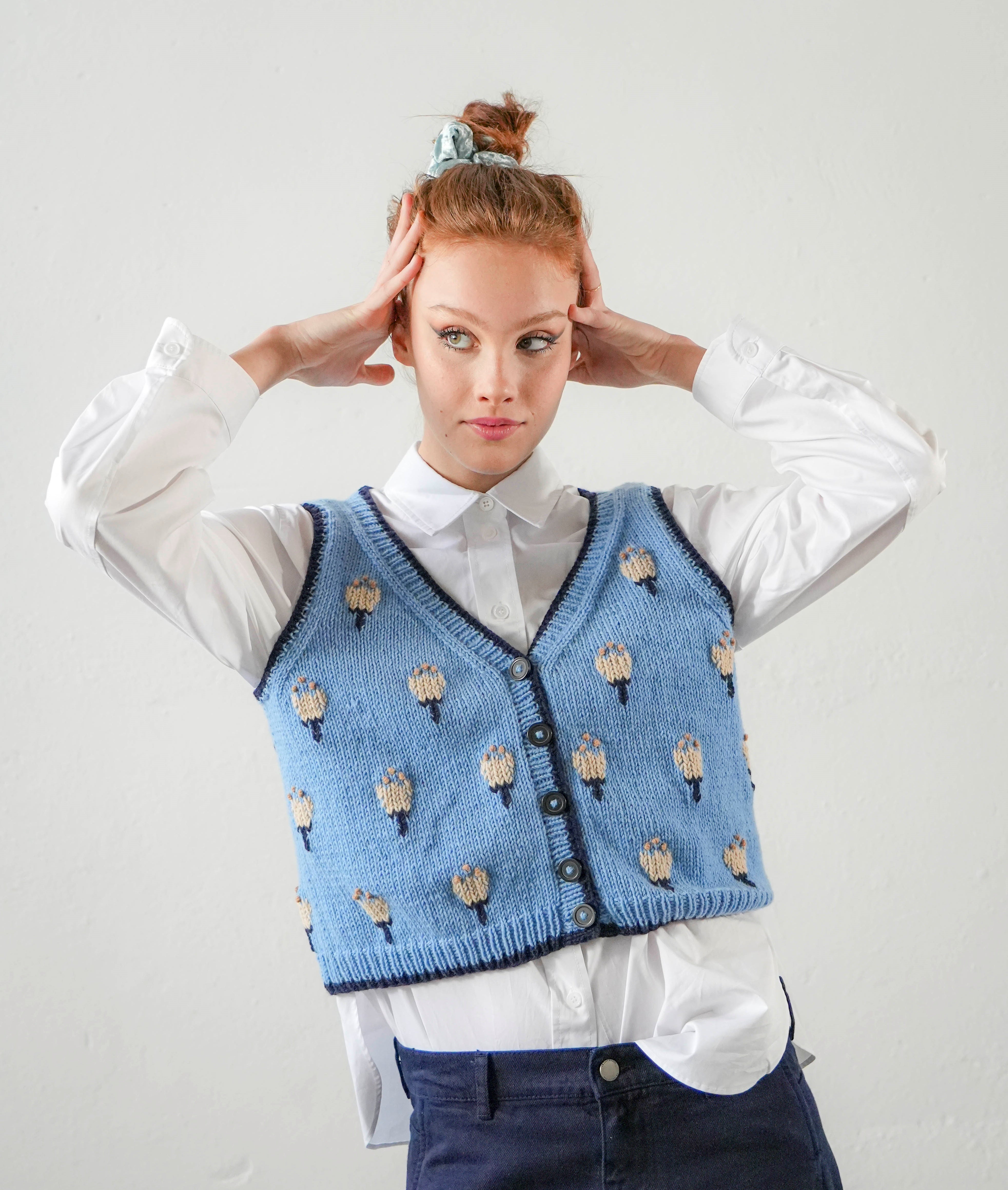 Linnea Vest Knitting Kit | Floral Recycled Cashmere Vest for ...